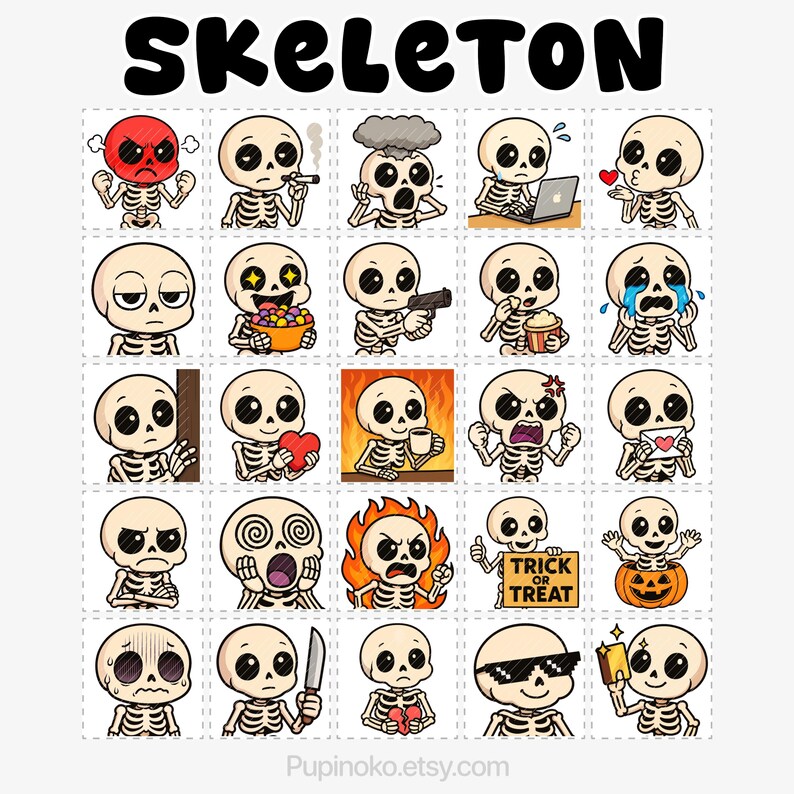 75 Chibi Skeleton Twitch Emotes: Halloween Stream Pack (PNG) - Etsy