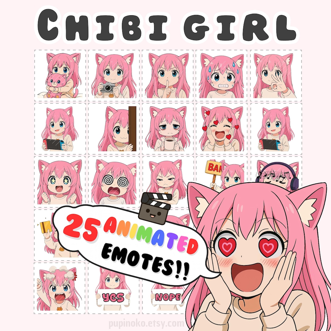 Emotes animados de Twitch, emoji de Discord de chica gato, mujeres de ...