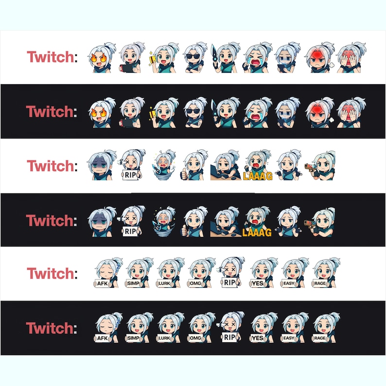 Animated Jett Twitch Emotes: Chibi Girl Emote Bundle, Discord Stickers ...