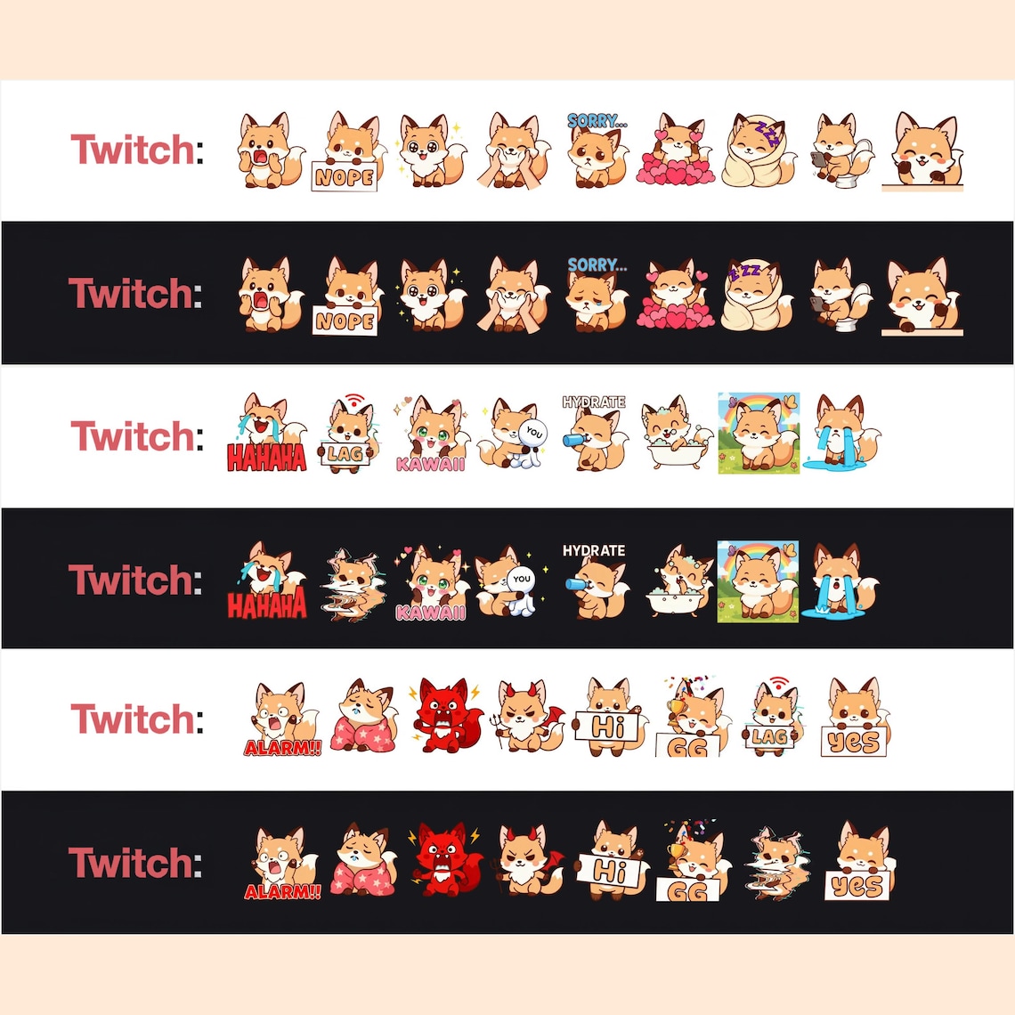 Emotes animados de Twitch: paquete de emoticonos de Fox, paquete Mega ...