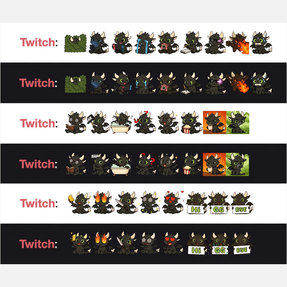 Animated Twitch Emotes: Black Dragon Emote Bundle, Stream Reactions ...