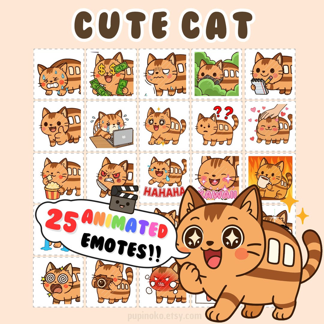 Animated Cat Twitch Emotes, Emote Bundle Pack, Chibi Emotes, Discord ...