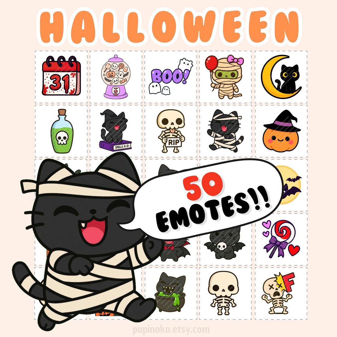 Halloween Black Cat Emotes: Spooky Twitch Stream Pack (PNG) - Etsy