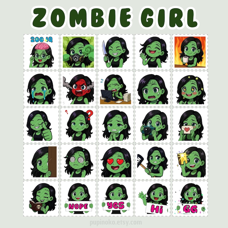 Animated Twitch Emotes: Zombie Girl Emote Pack, Halloween Mega Bundle ...