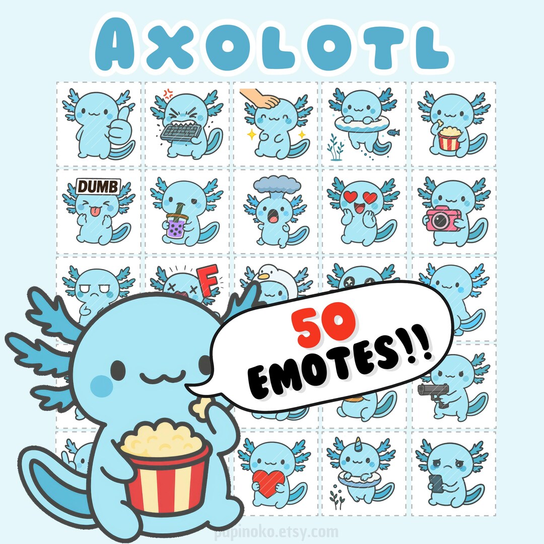 Twitch Emotes, Blue Axolotl Emotes, Discord Emotes, Twitch Emote Bundle ...