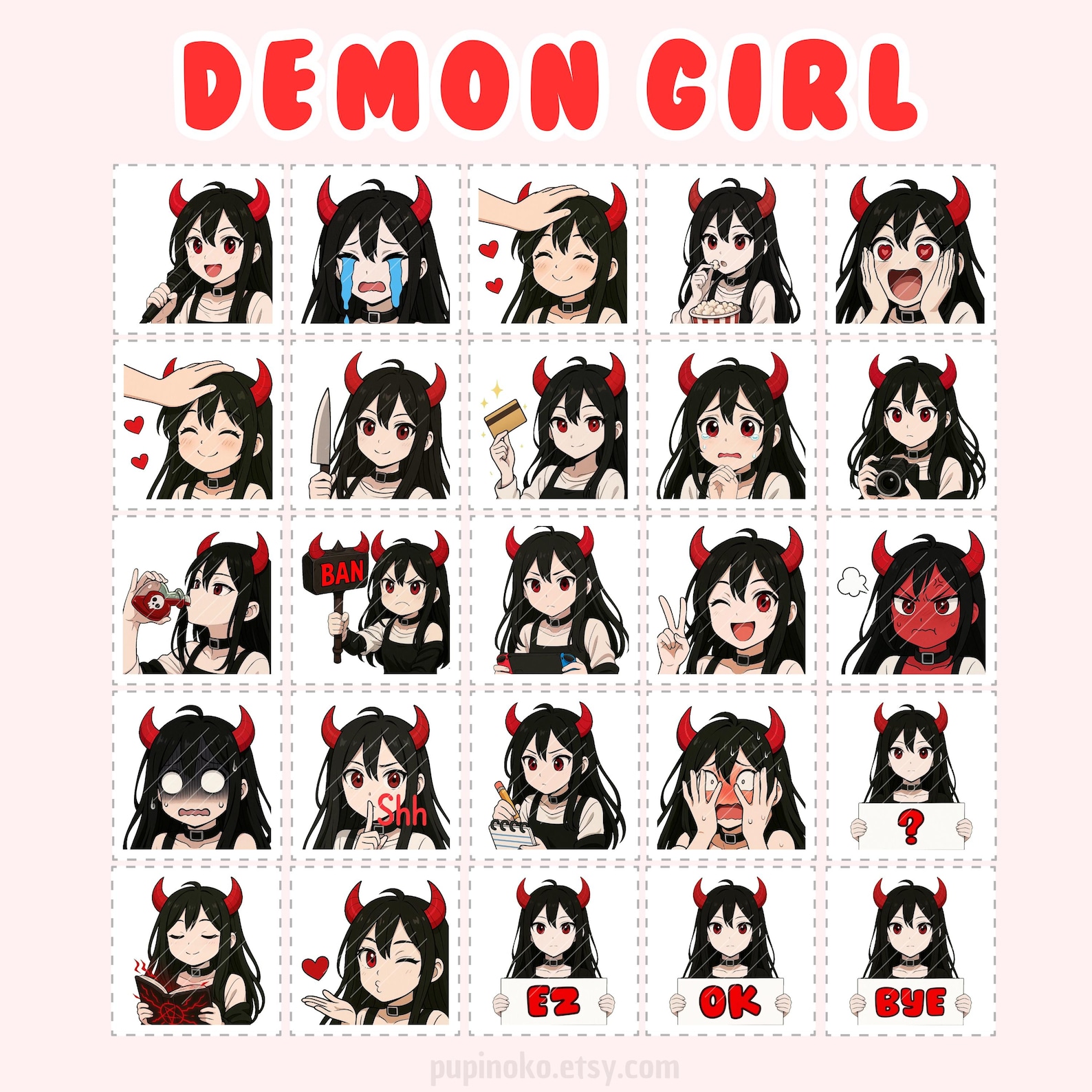 Animated Twitch Emotes, Demon Girl Emotes, Discord Emotes, Black Hair ...