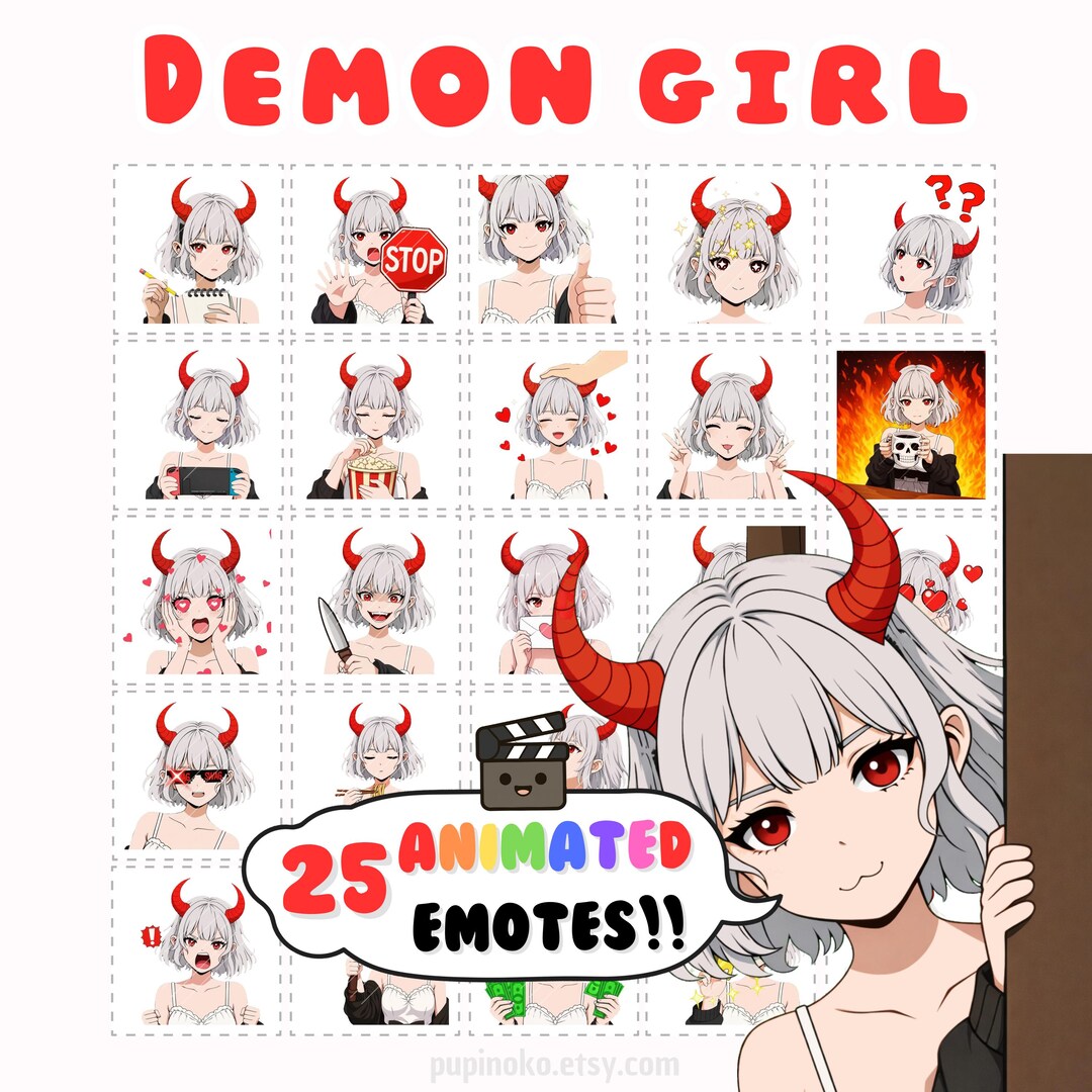 Animated Twitch Emotes: Demon Girl Emote Pack, Evil Emotes, Discord ...