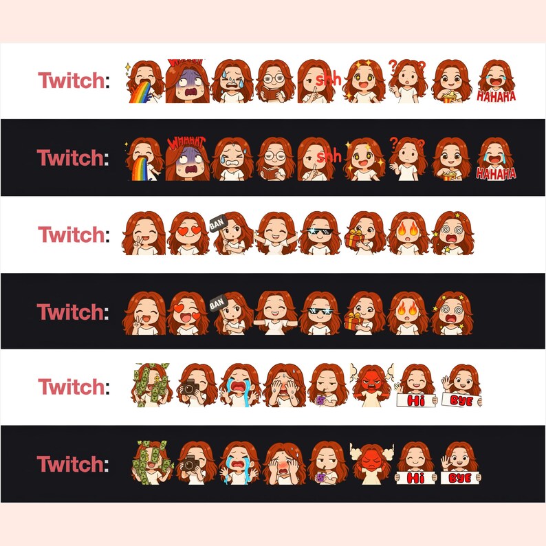 Animated Girl Twitch Emotes: Redhead Girl Emote Pack, Discord Emoji ...