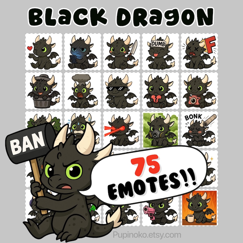 Twitch Emotes: Black Dragon Emote, Discord Emote Bundle, Streaming ...