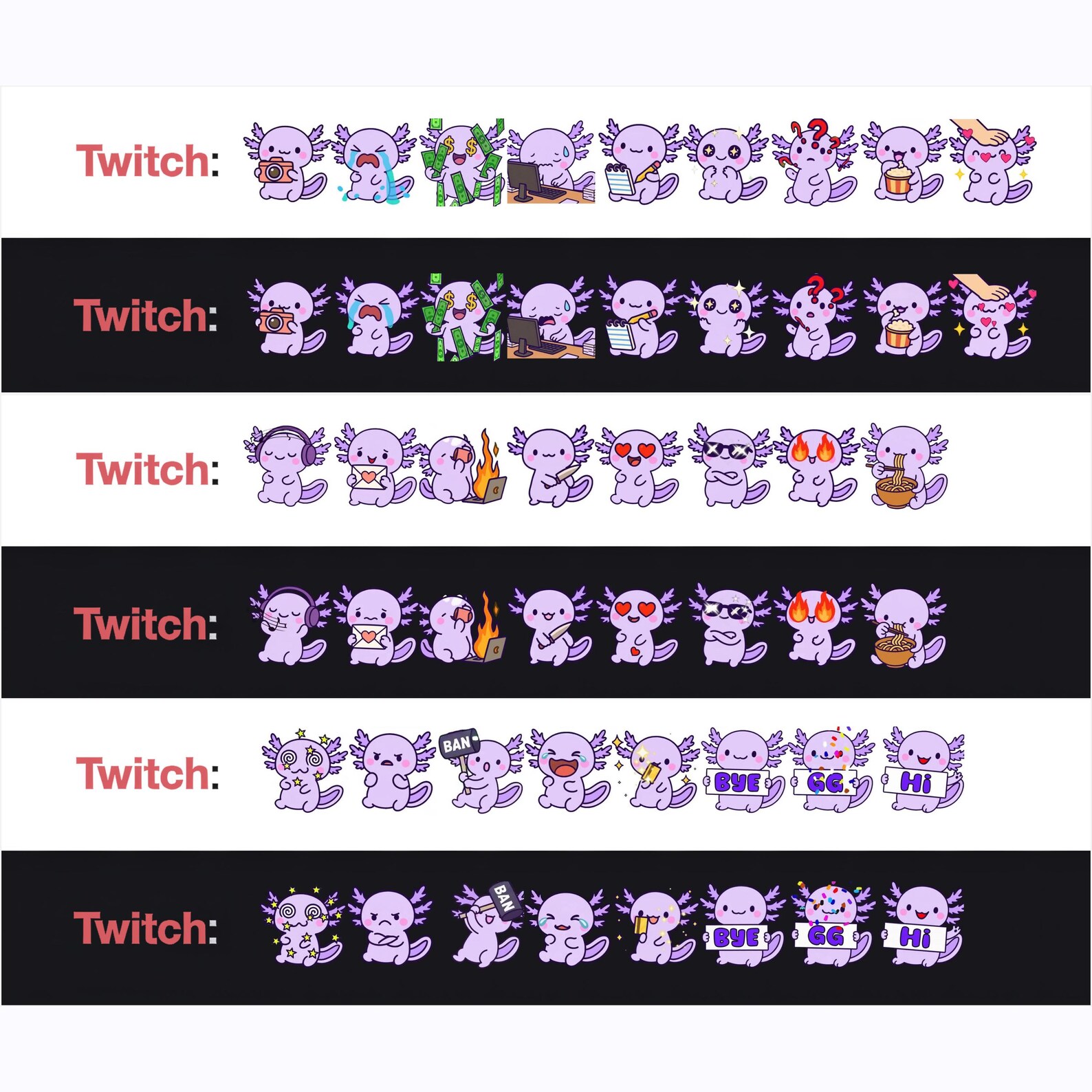 Animated Twitch Emotes: Axolotl Emote Bundle, Discord Emotes Pack ...
