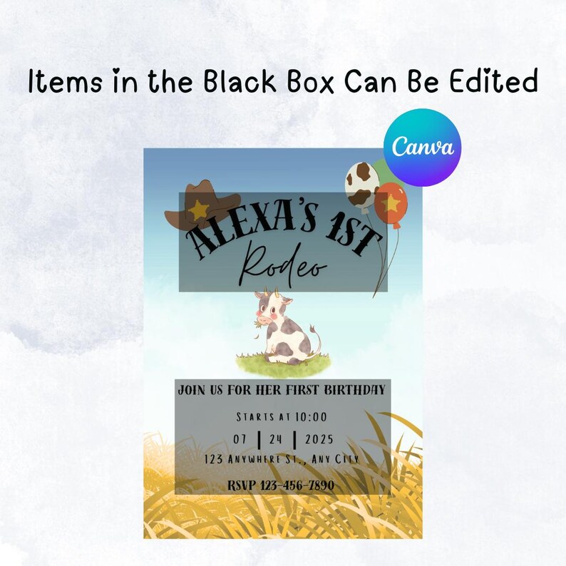 Rodeo Birthday Invitation, Editable Canva Template, Cowboy Cowgirl ...