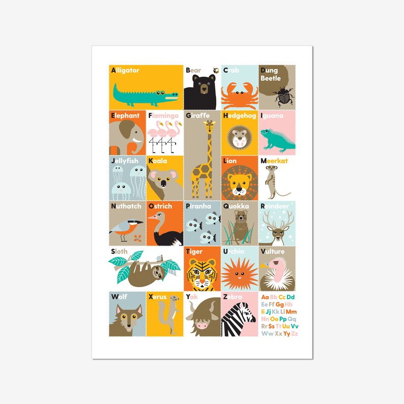 Animal Alphabet Poster, ABC Wall Art, Personalised Kids Room Decor ...