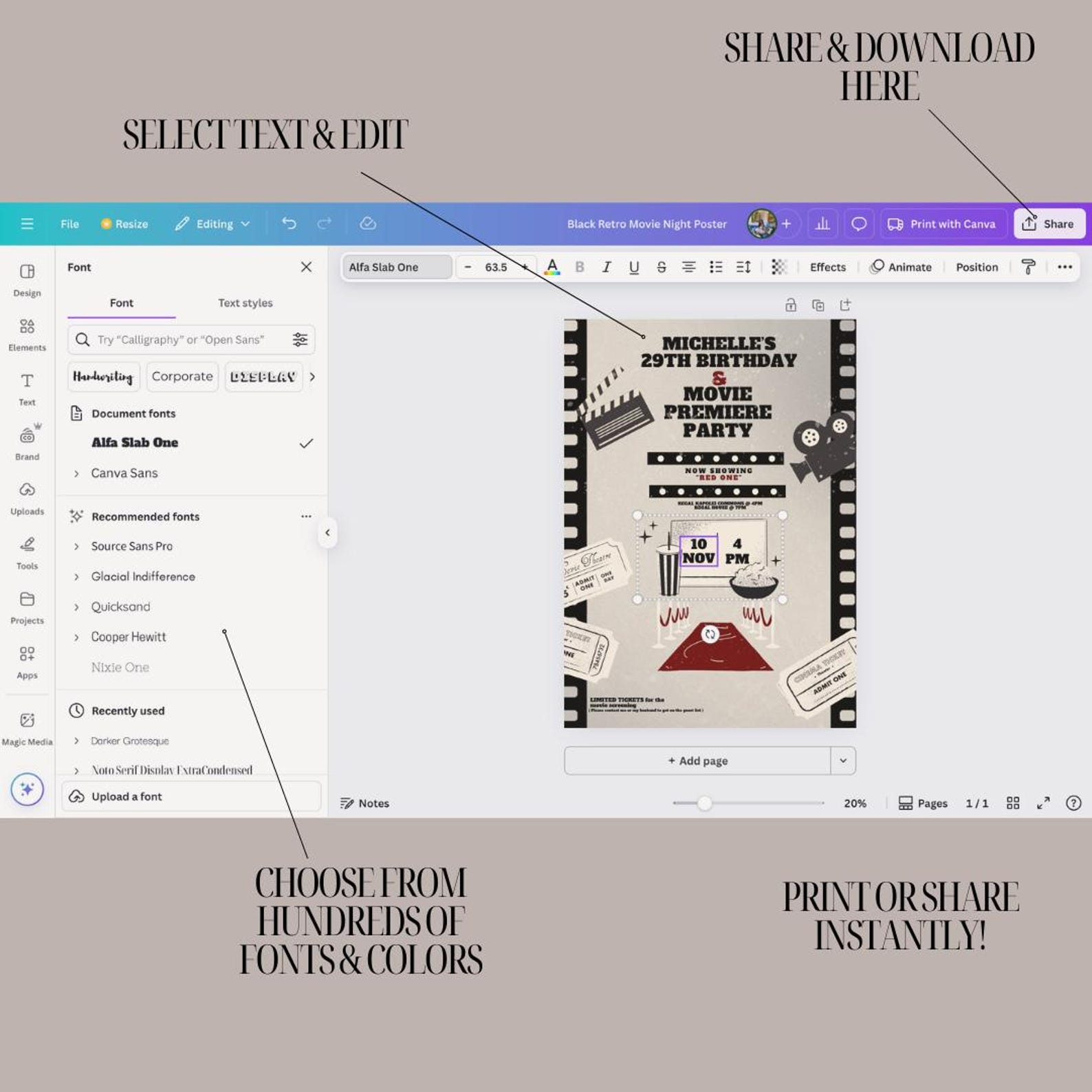 Retro Vintage Film Black White Neutral Movie Premiere Birthday ...