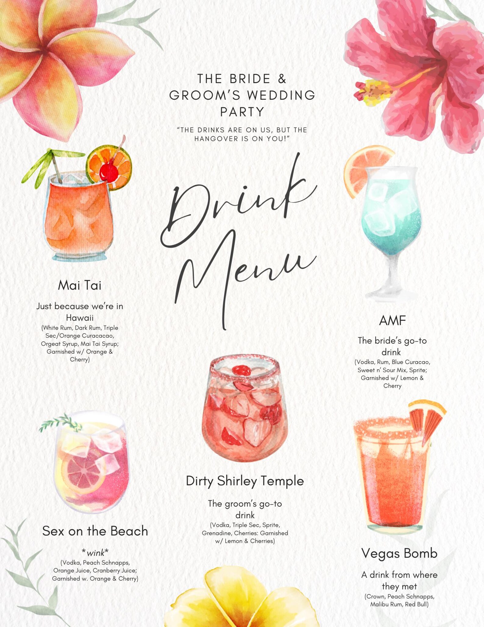 Tropical Wedding Drink Menu Digital Template | Tropical Bar Menu ...