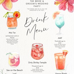 Tropical Wedding Drink Menu Digital Template | Tropical Bar Menu ...