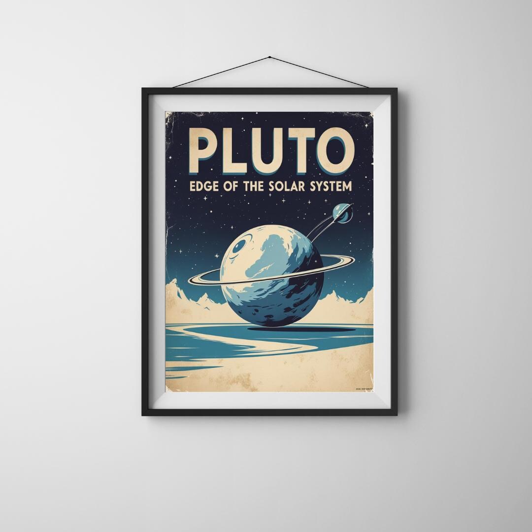 Pluto – Edge of the Solar System Sci-fi Poster, Printable Retro Planet ...