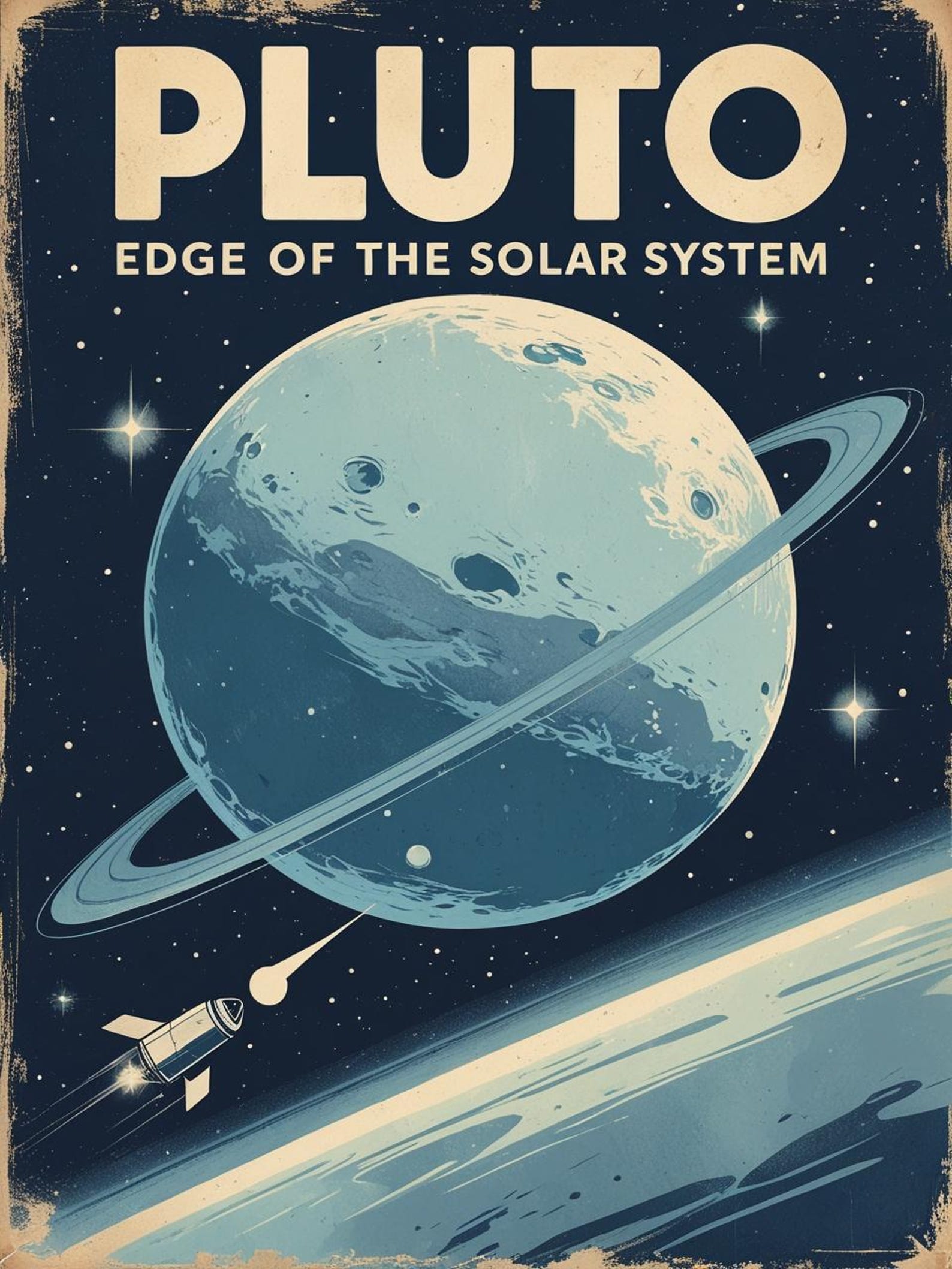 Visit Pluto – Retro Outer Space Poster, Printable Dwarf Planet Wall Art ...