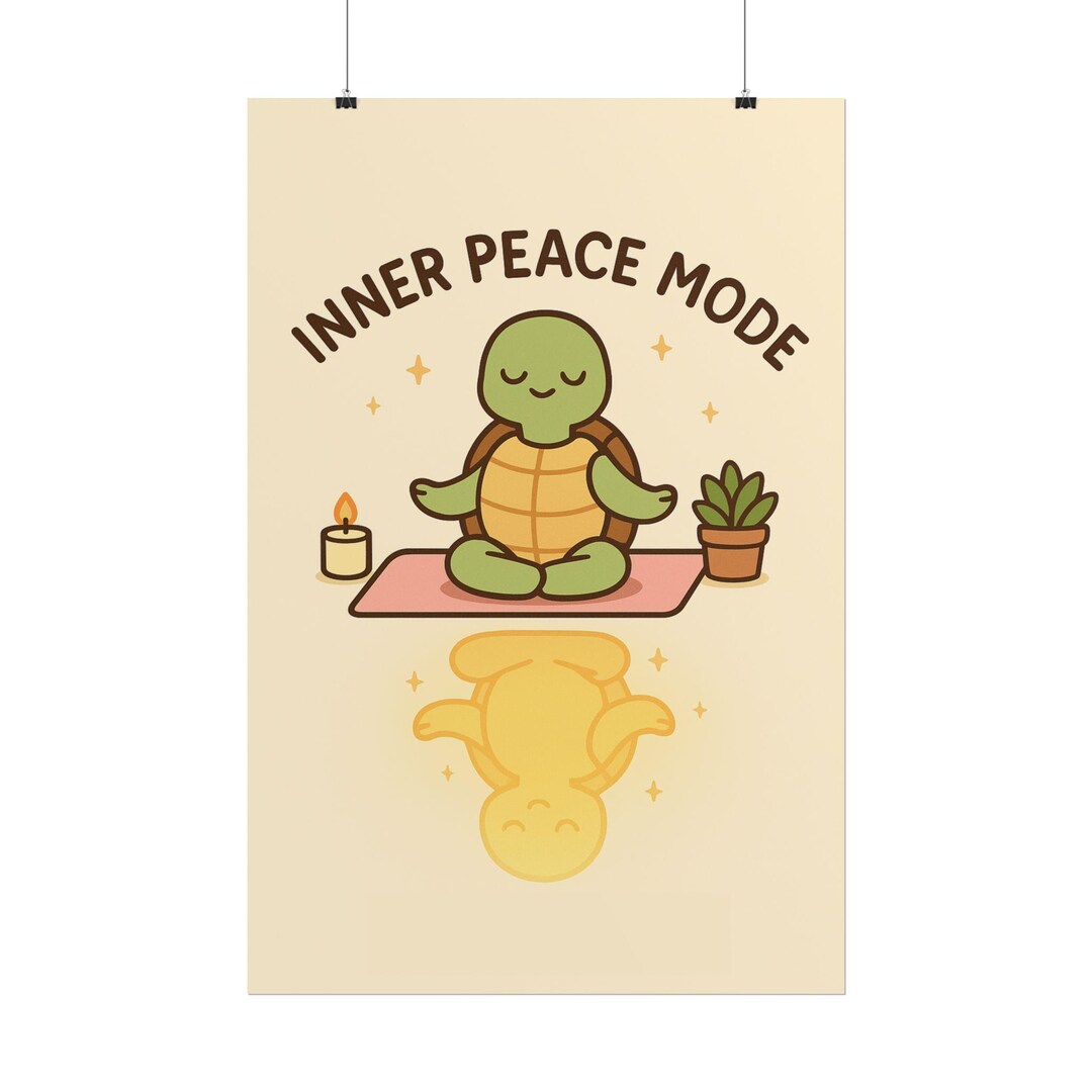 Cartoon Turtle Yoga Digital Print | Cute Meditation Wall Art With ...