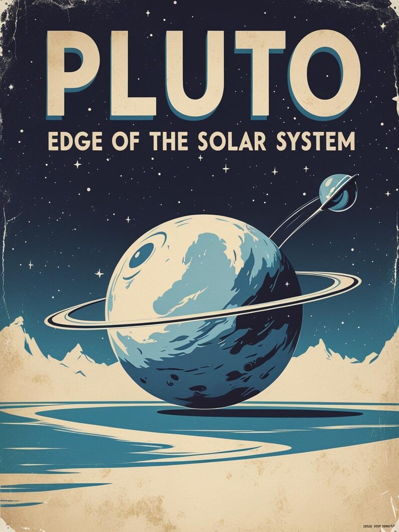 Pluto – Edge of the Solar System Sci-fi Poster, Printable Retro Planet ...