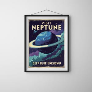 Visit Neptune – Retro Space Poster, Printable Outer Planet Wall Art ...