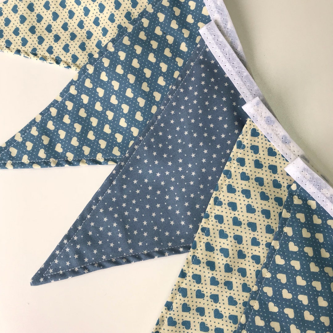 Baby Blue Bunting - 9 Flags - Handmade 100% Cotton - Stars and Hearts ...