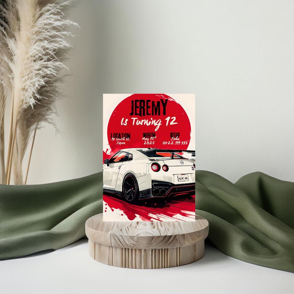Jdm Gtr Kids Birthday Invitation - Etsy