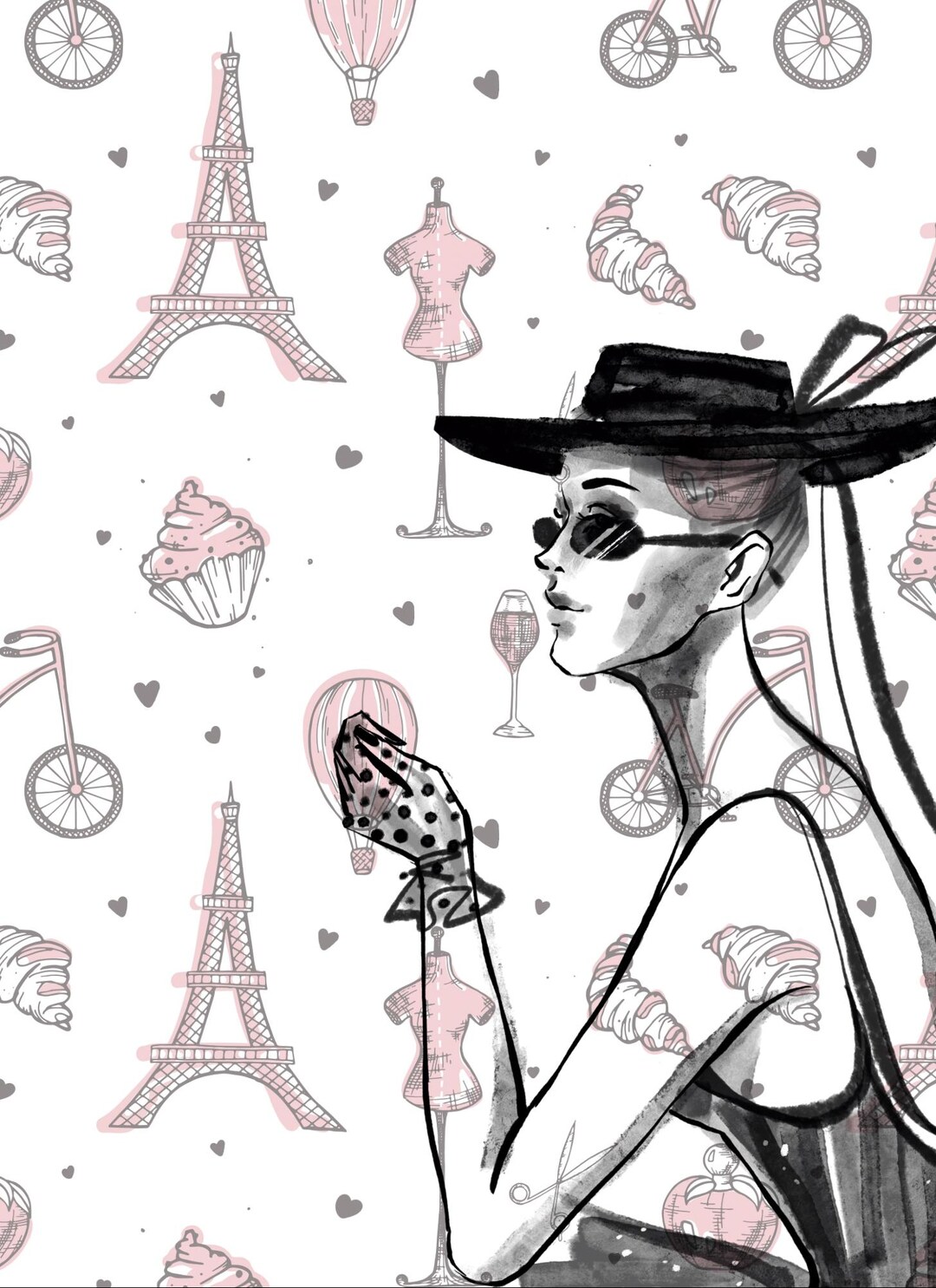 Chic Pink Parisian Fashion Prints - Etsy