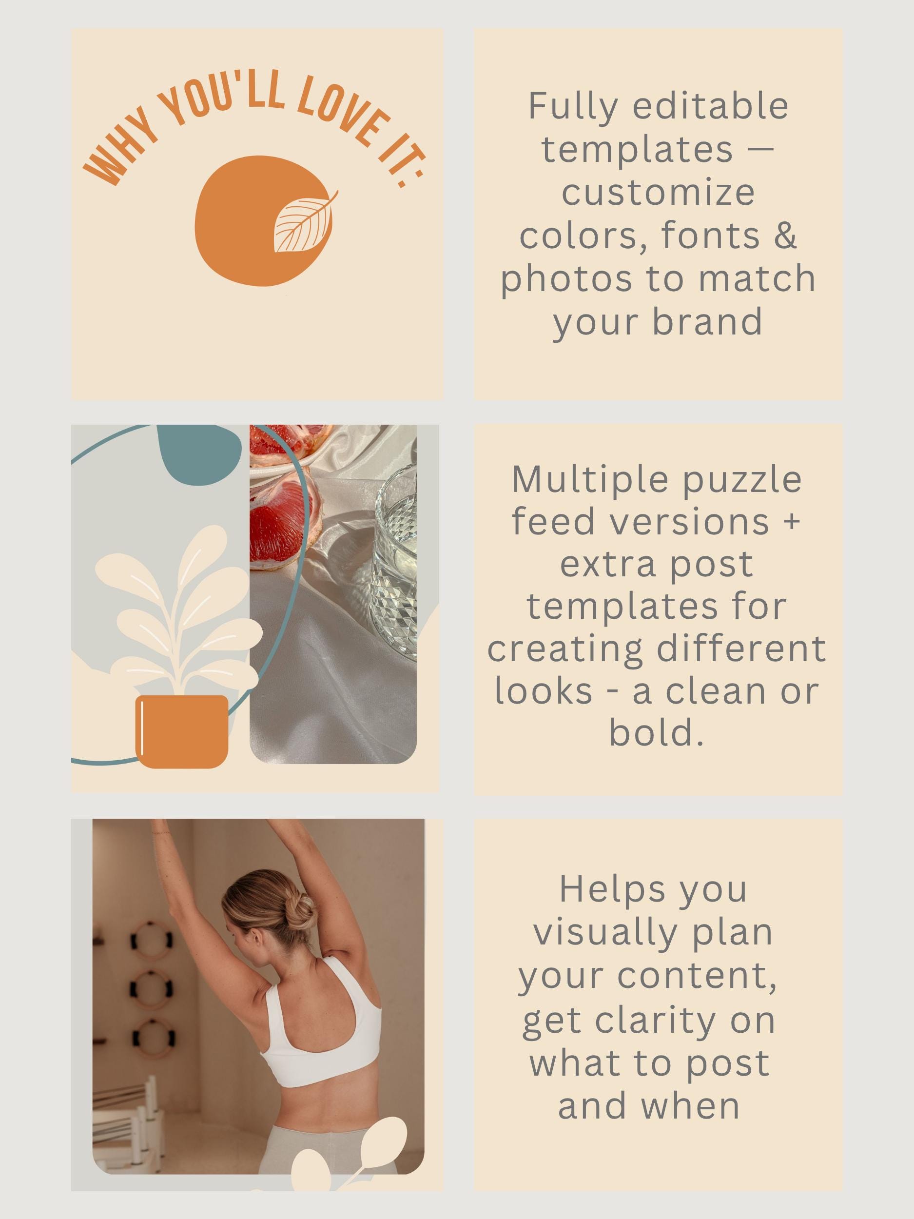 Instagram Puzzle Feed Template for Wellness Coach. Canva Editable ...