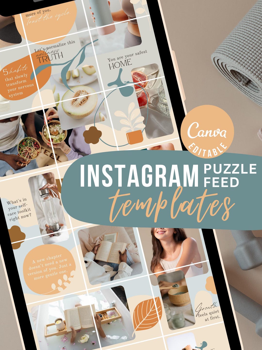 Instagram Puzzle Feed Template for Wellness Coach. Canva Editable ...