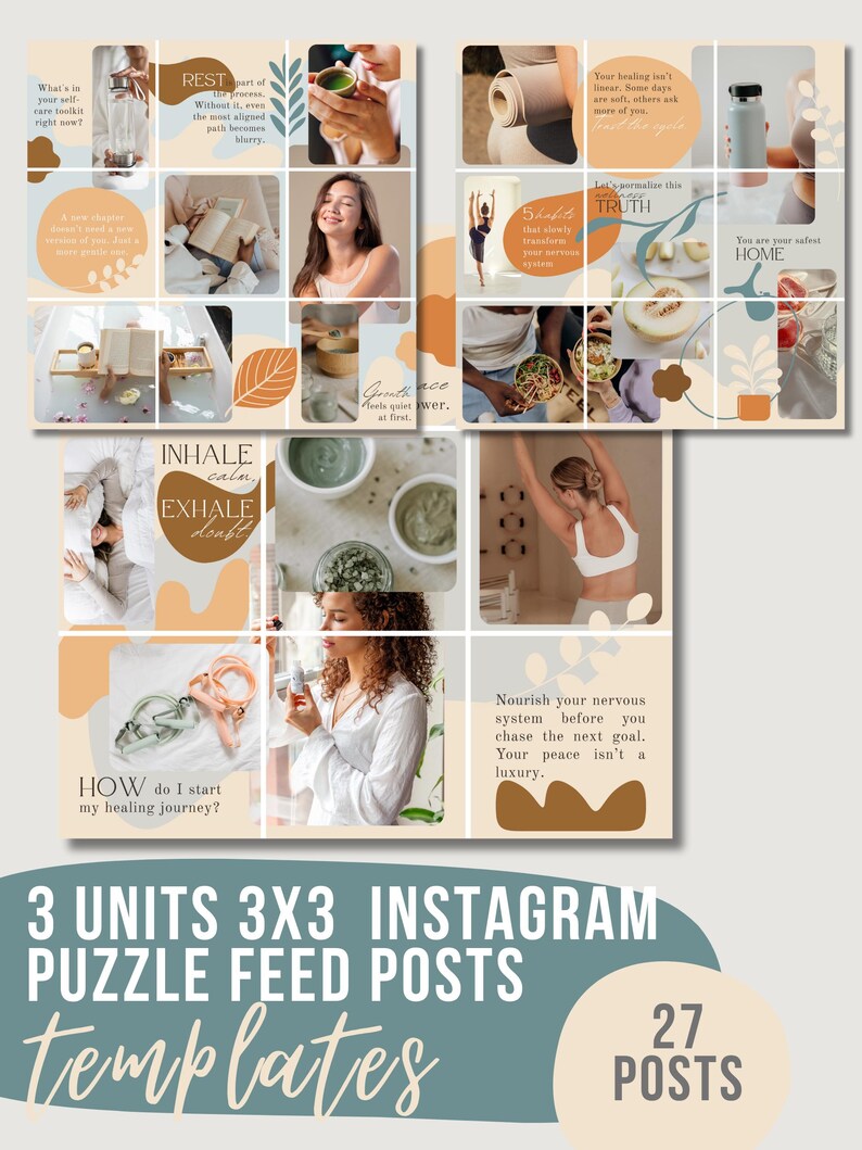 Instagram Puzzle Feed Template for Wellness Coach. Canva Editable ...