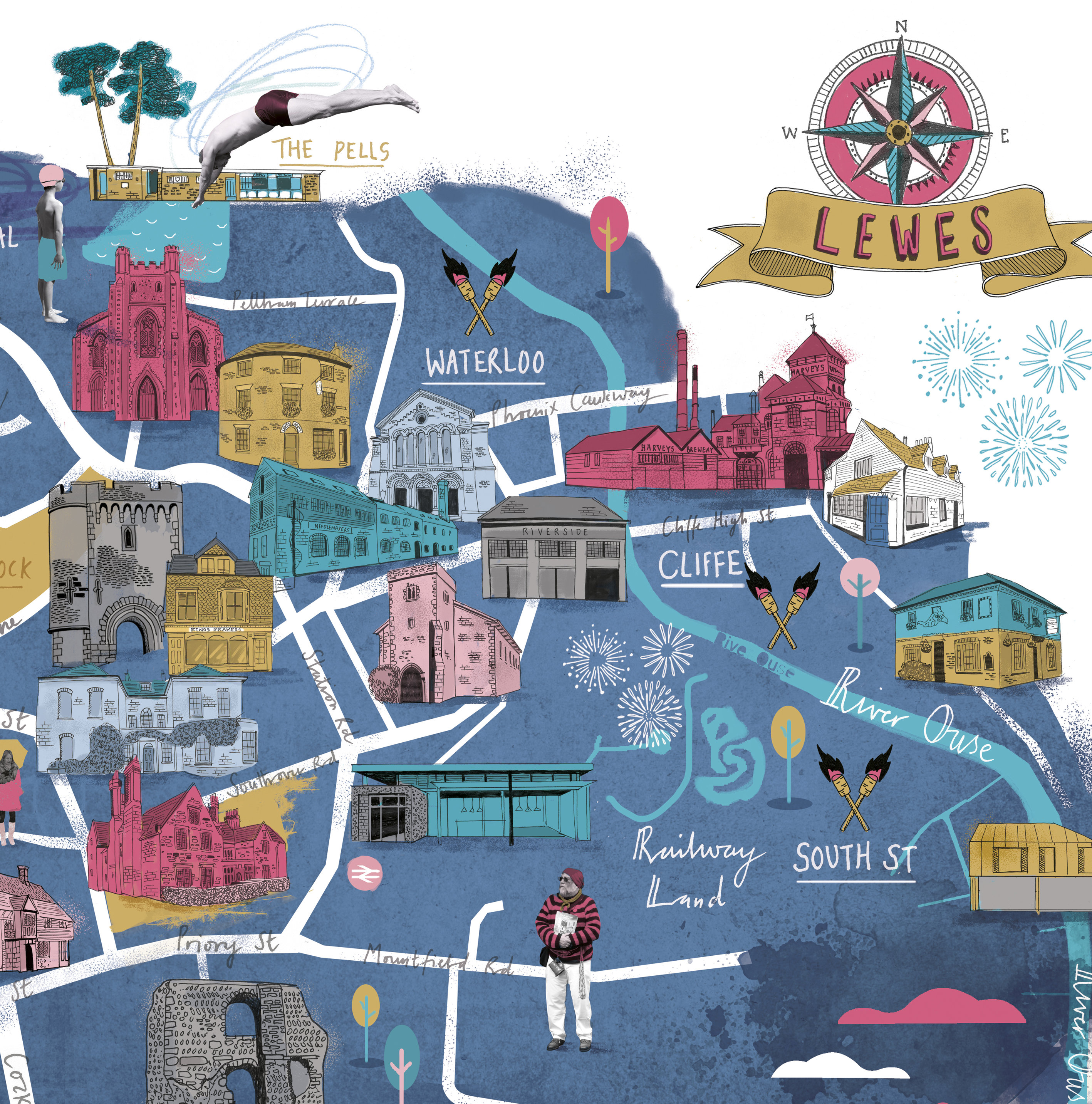 Lewes Map Illustrated Hand Drawn Map of Lewes Lewes Art - Etsy