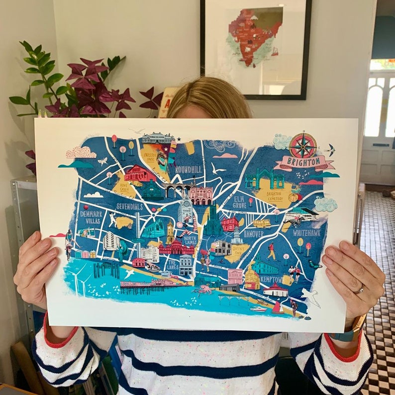 Brighton Map, Brighton Hand Drawn Map Print, Illustrated Map, Brighton ...