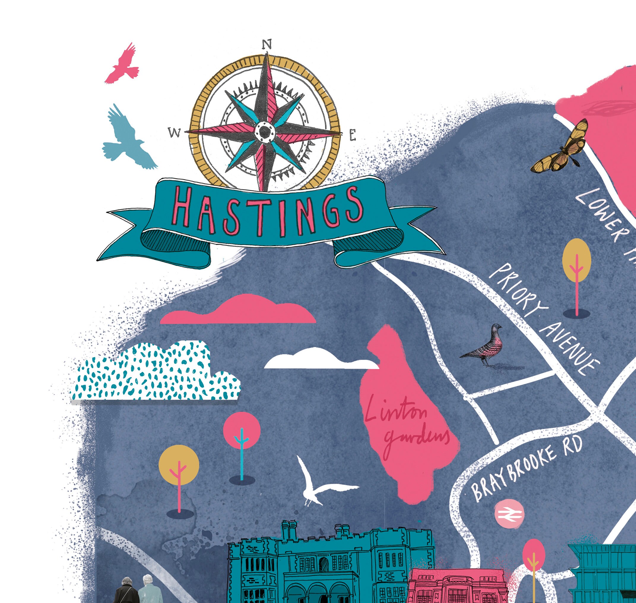 Hastings Map, Illustrated Hand Drawn Map Print of Hastings, Hastings ...