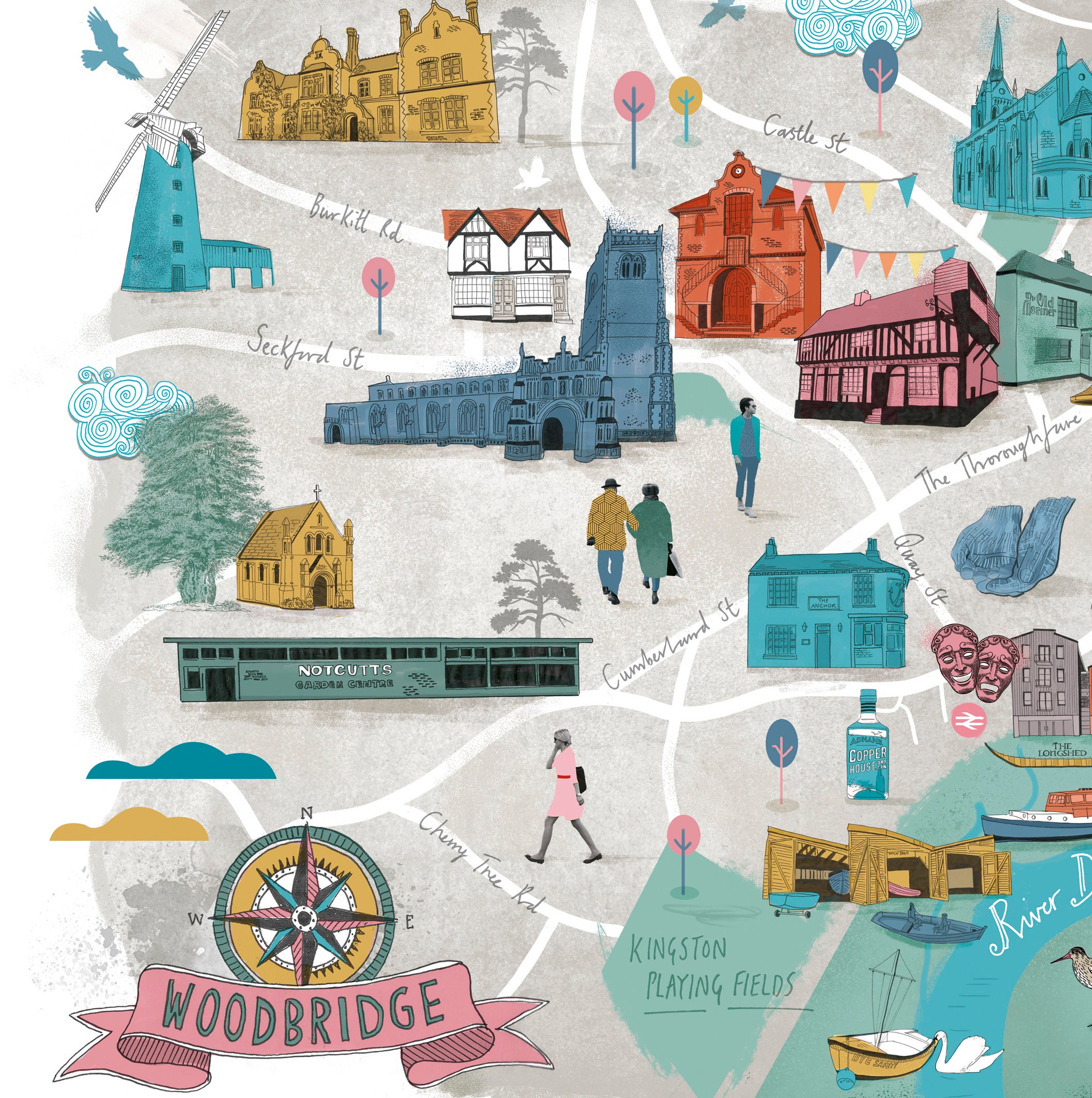 Woodbridge Map Woodbridge Hand Drawn Map Print Illustrated | Etsy UK