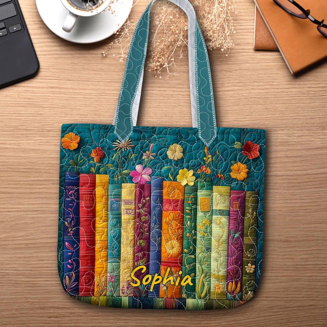 Custom Quilted Book Lover Tote Bag, Books Lover Gift, Vintage Books ...