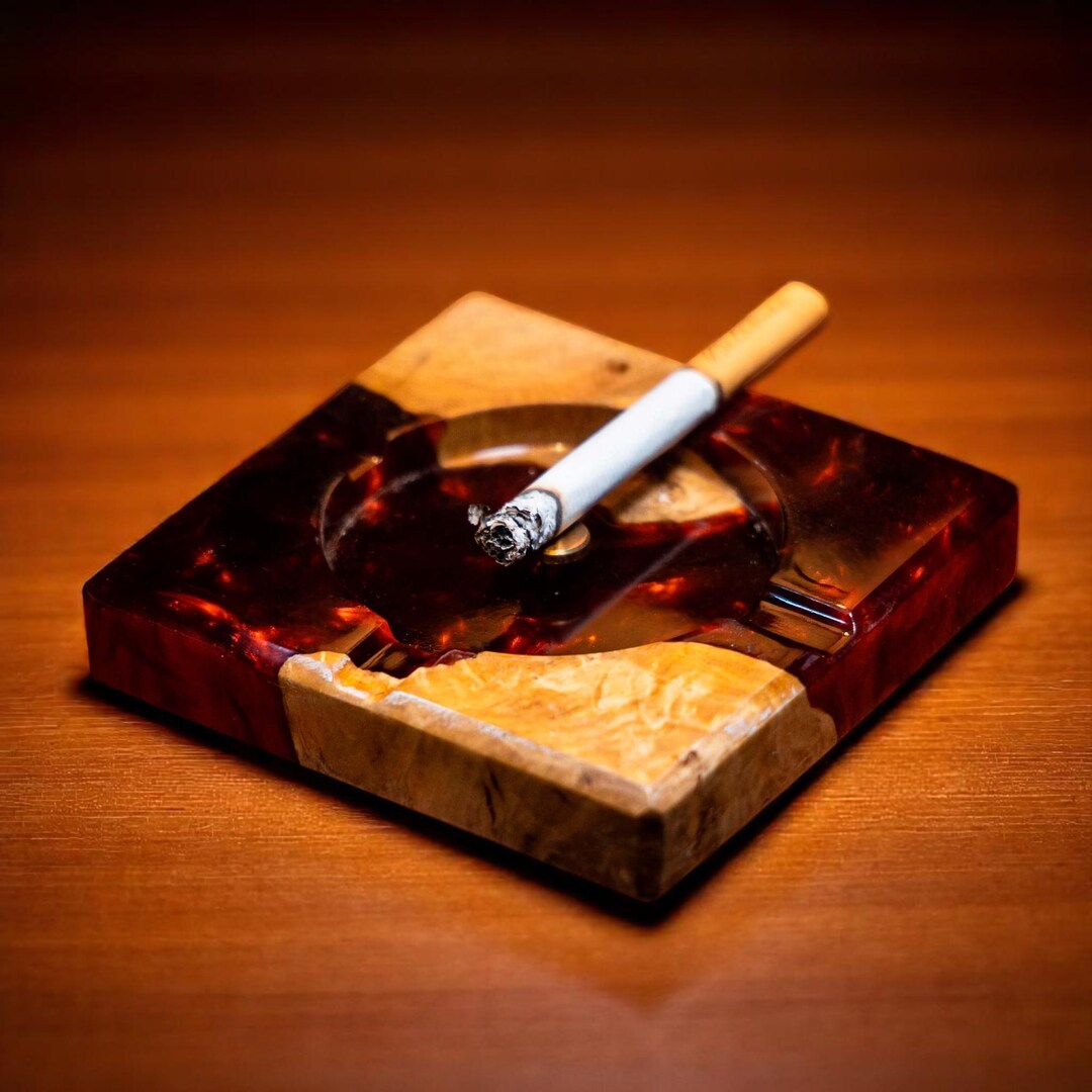 Red and Black Square Resin Ashtray – Bold Handmade Ashtray for Tabletop ...