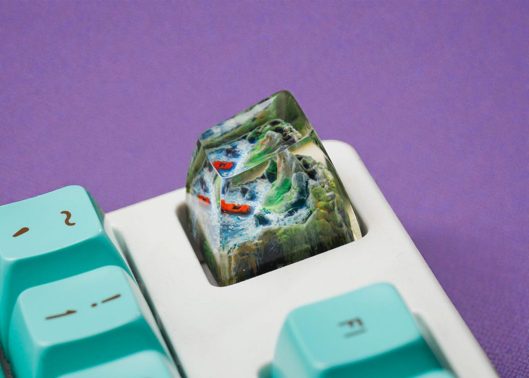 Handmade Waterfall Resin Artisan Keycap, Scenic Kayak Landscape Keycap ...