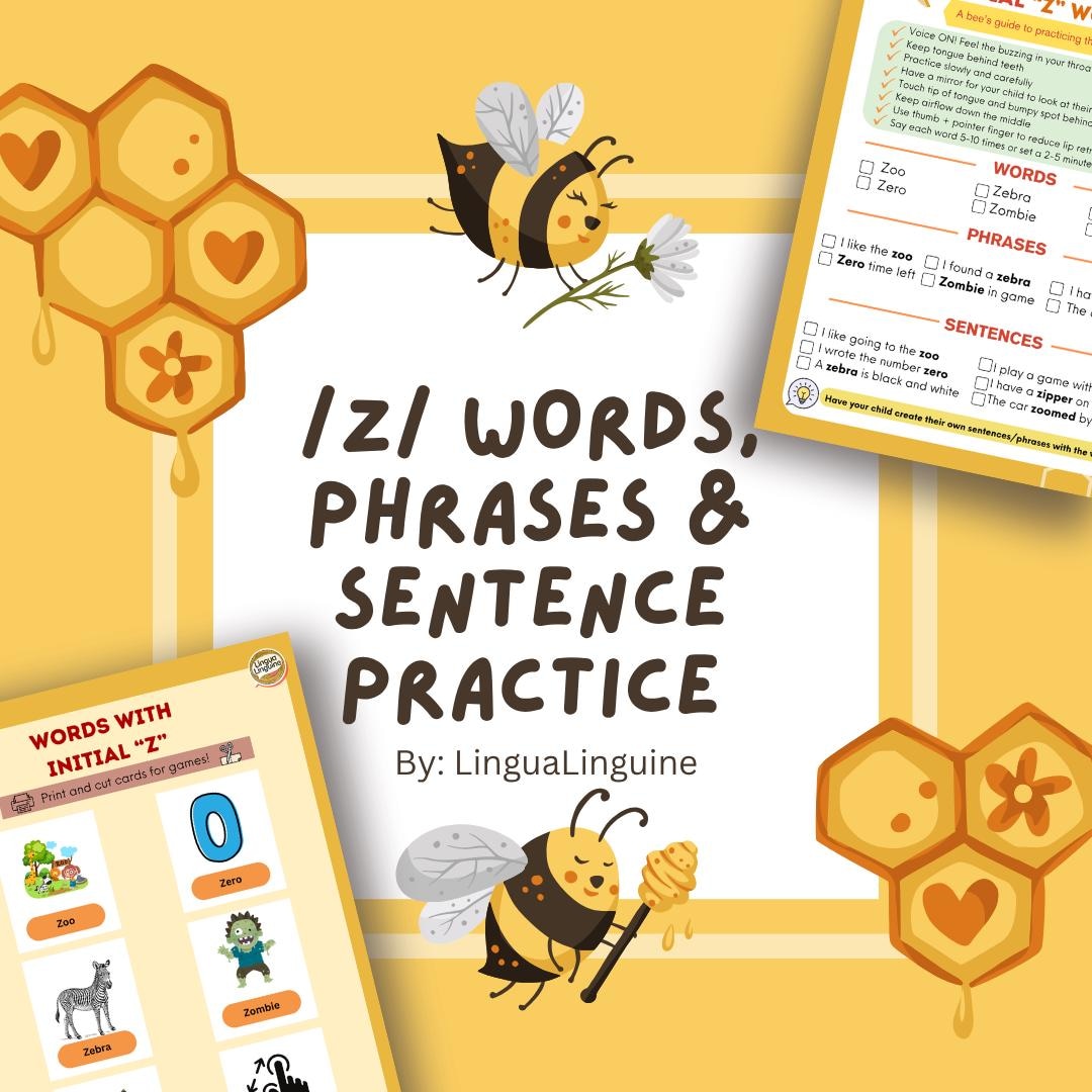 Z Sound Articulation Practice + Picture Cards | Initial, Medial, Final ...