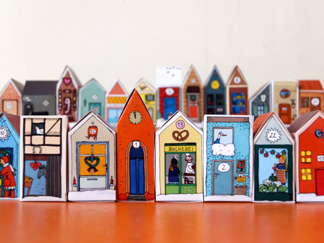 Advent Calendar Handicraft Sheet, Small Advent Calendar Houses to Fill ...