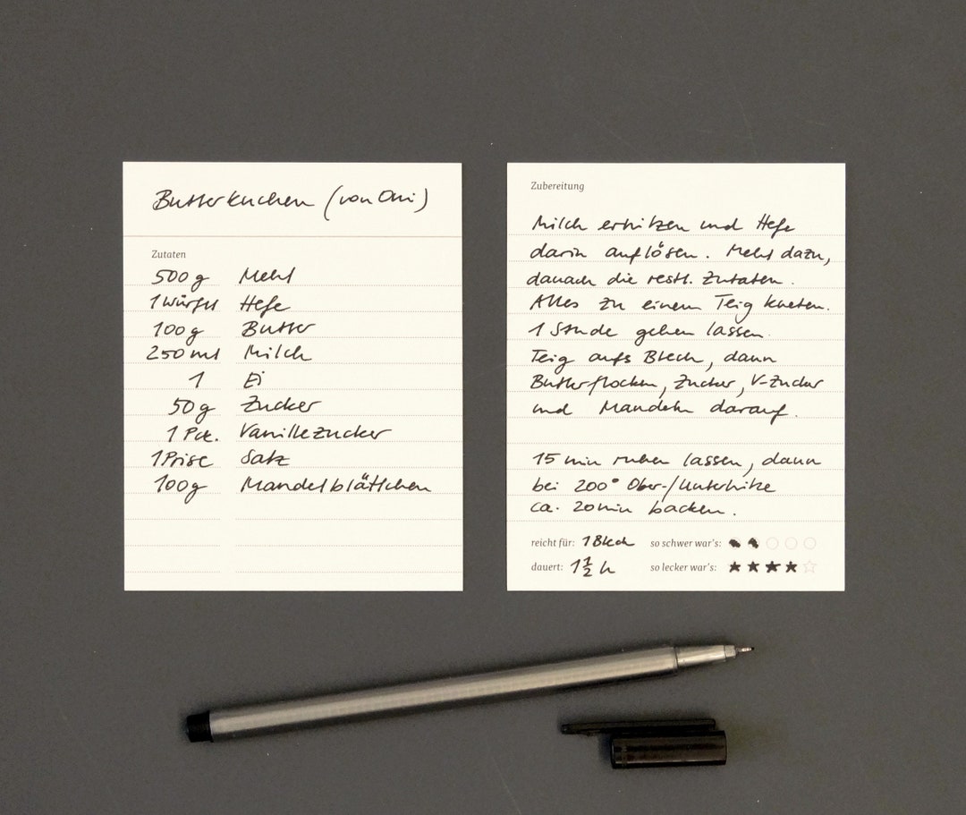 Supplementary Card Set for Recipe Box, German - Etsy