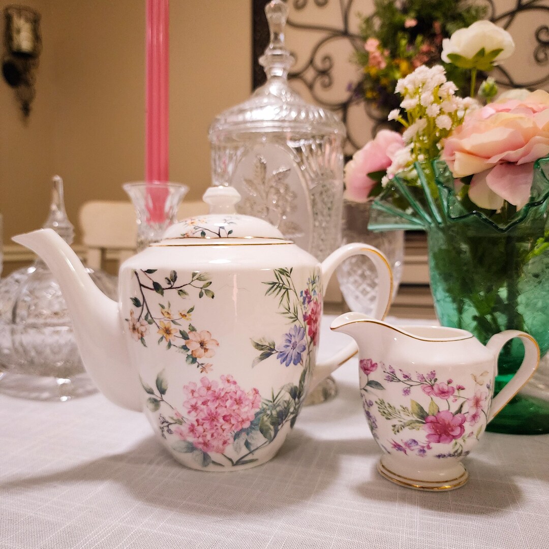 Grace Teaware Porcelain Teapot and Creamer Set - Etsy