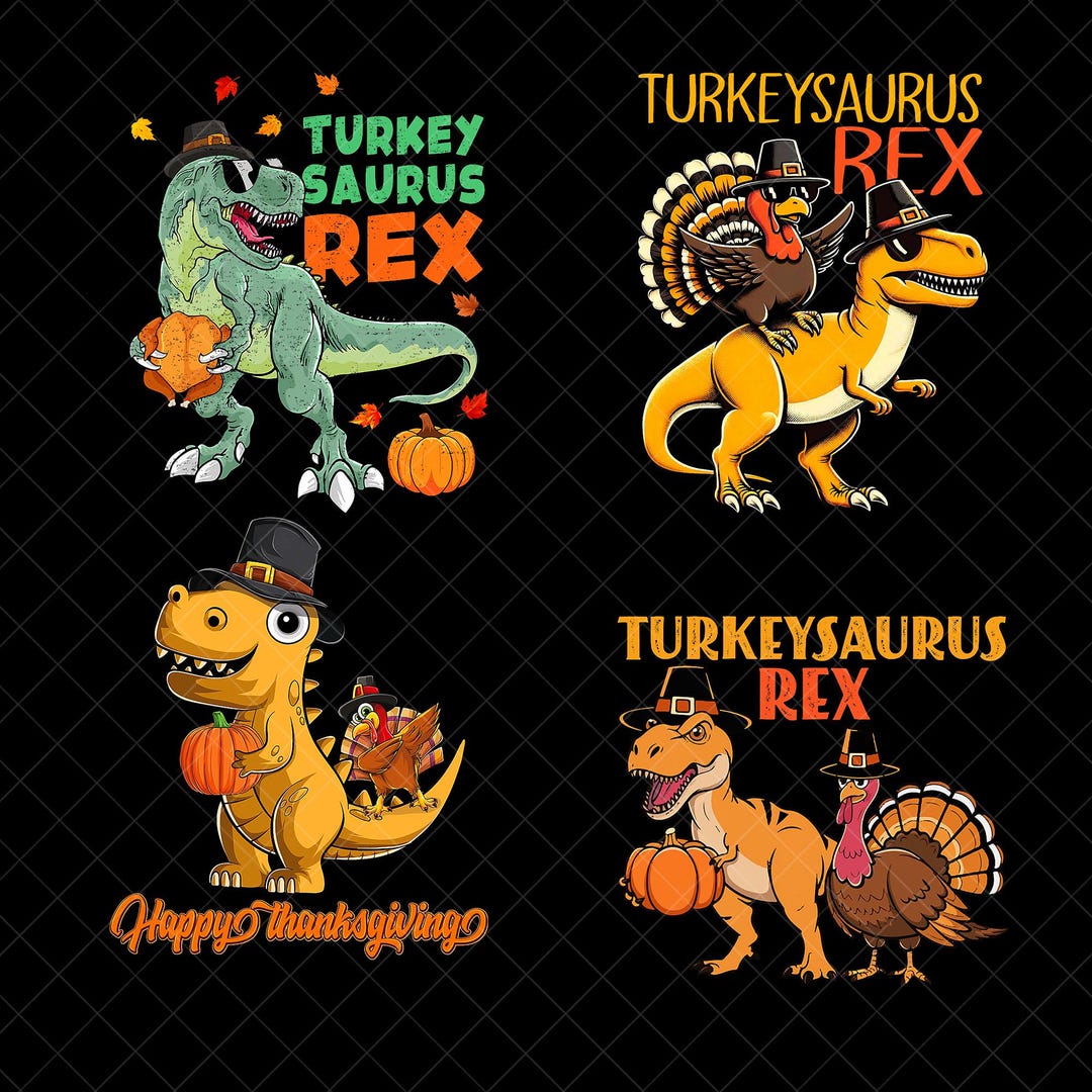 Turkeysaurus Rex PNG Bundle, Funny Dinosaur Thanksgiving Turkey Clipart ...