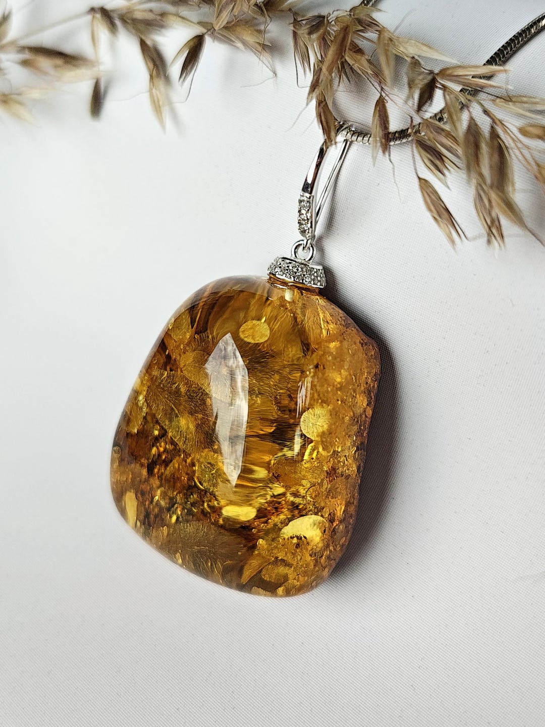 Large Baltic Amber Pendant, Cognacsterling Silver Boho Necklace - Etsy