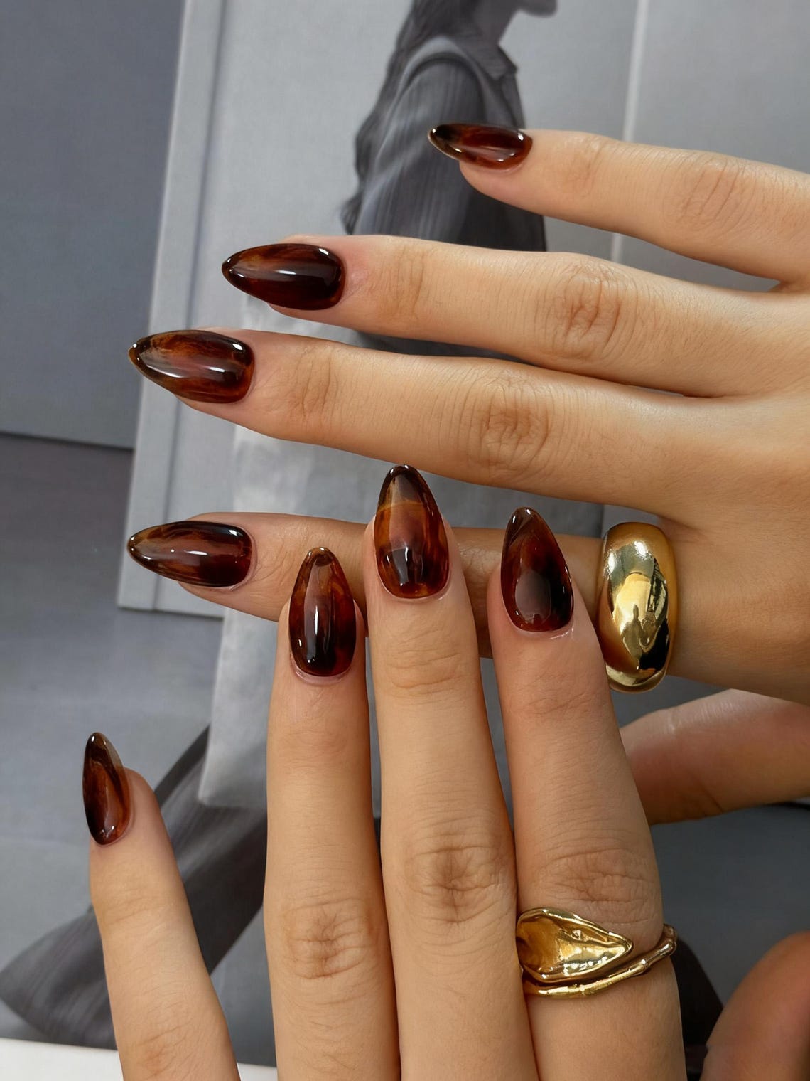 Tortoise Shell Press on Nails | Brown Amber Glossy Almond Nails ...