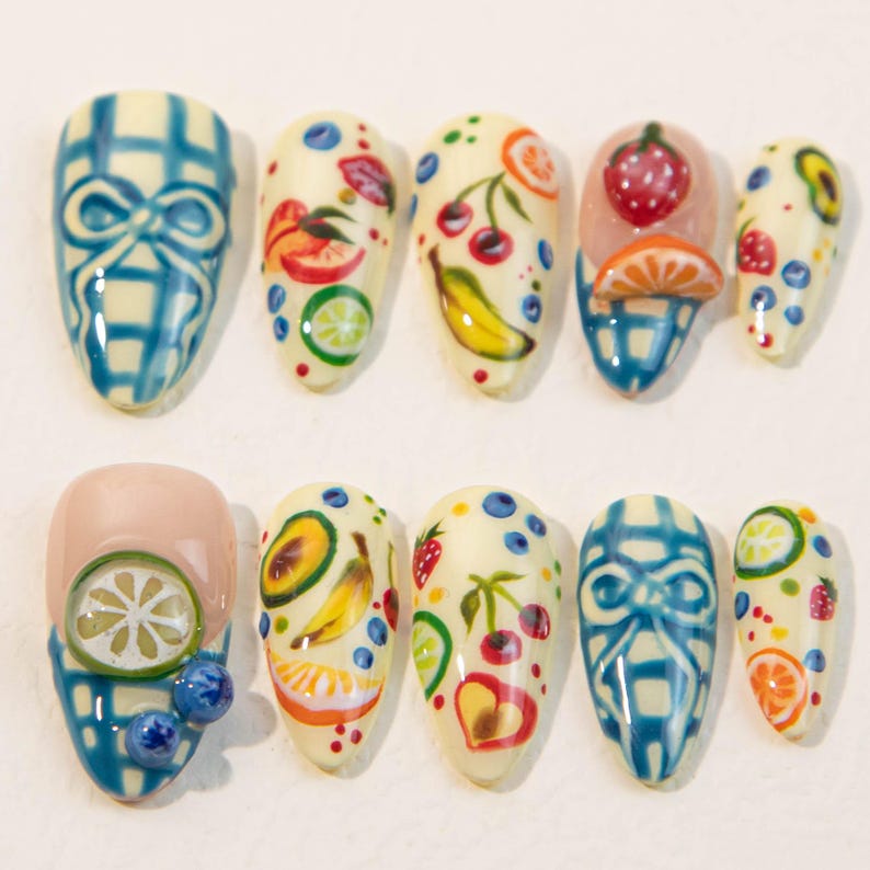 Summer and Spring Picnic Themed Nails | Strawberry , Banana Nails | Y2k ...