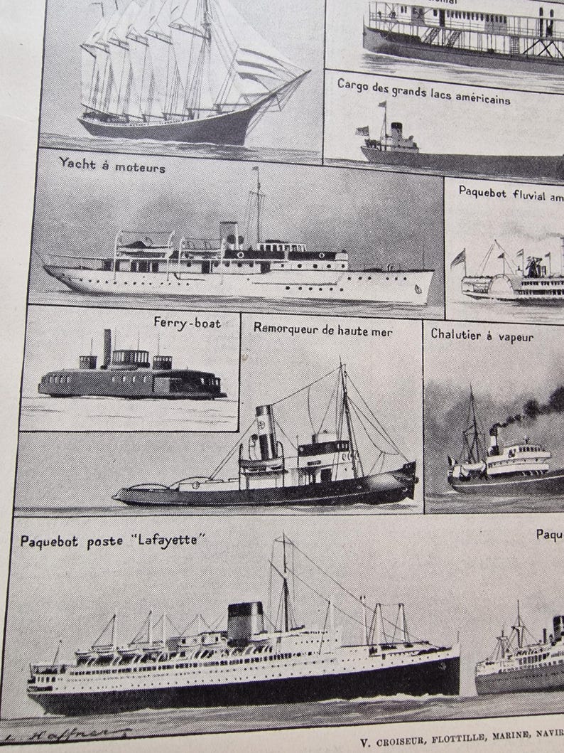 1920s French Ships Illustration – Antique Larousse Naval Print, Vintage ...