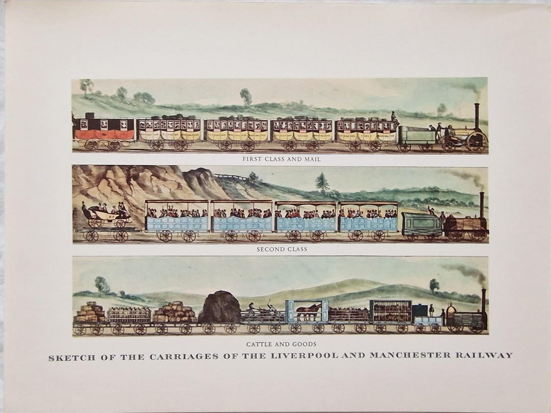 1965 Vintage Liverpool Manchester Railway Print – Early Train Carriages ...