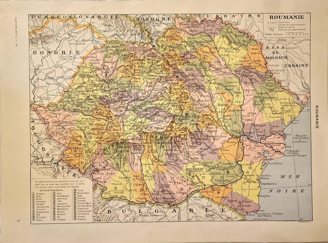 Vintage Romania Map – Antique French Lithograph, 1920s Political ...