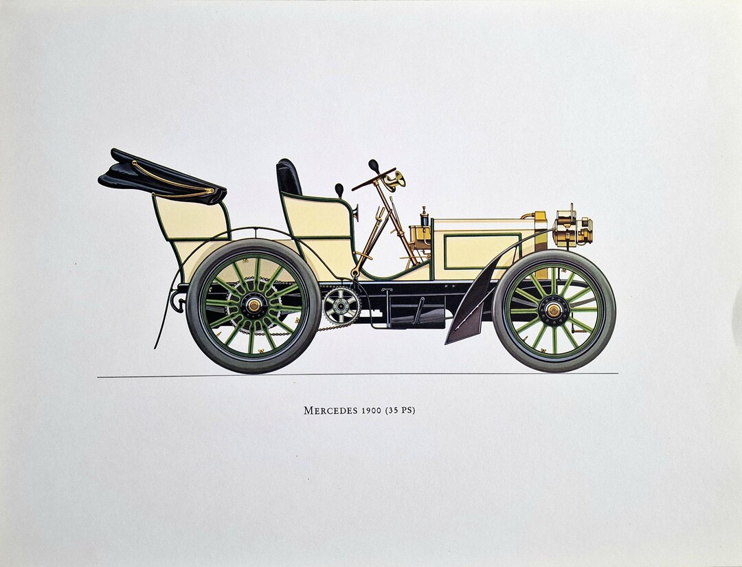 1960s Large Classic Car Print – 1900 Mercedes 35 PS Vintage Automobile ...