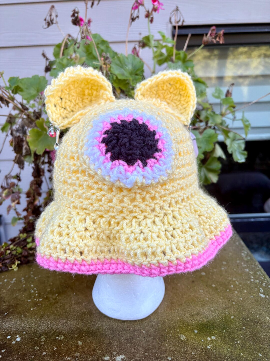 Bass Bear Yellow and Pink Cyclops Crochet Bucket Hat - Etsy
